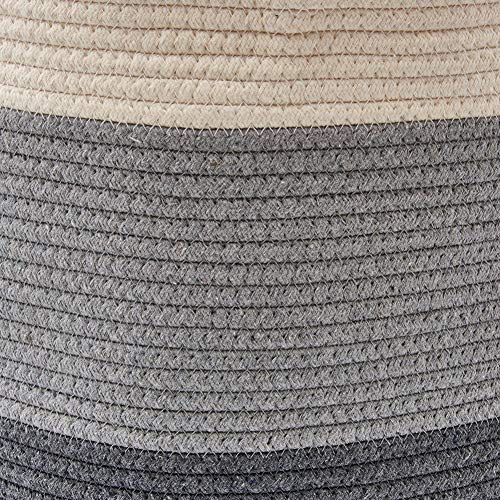 EZOWare Large Cotton Rope Storage Basket, Soft Woven Laundry Hamper with Handles for Bathroom Nursery Closet - Gradient Gray, 15 x 18 inch