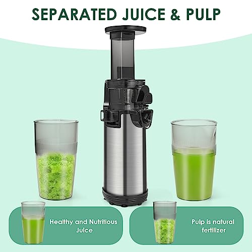 Cushore Masticating Juicer with Powerful 60NM DC Motor, Easy to Clean Cold Press Juice Extractor, Low Noise, Nutrient and Vitamin Dense, 20oz Pulp Cup and Juice Cup and Clean Tool are included