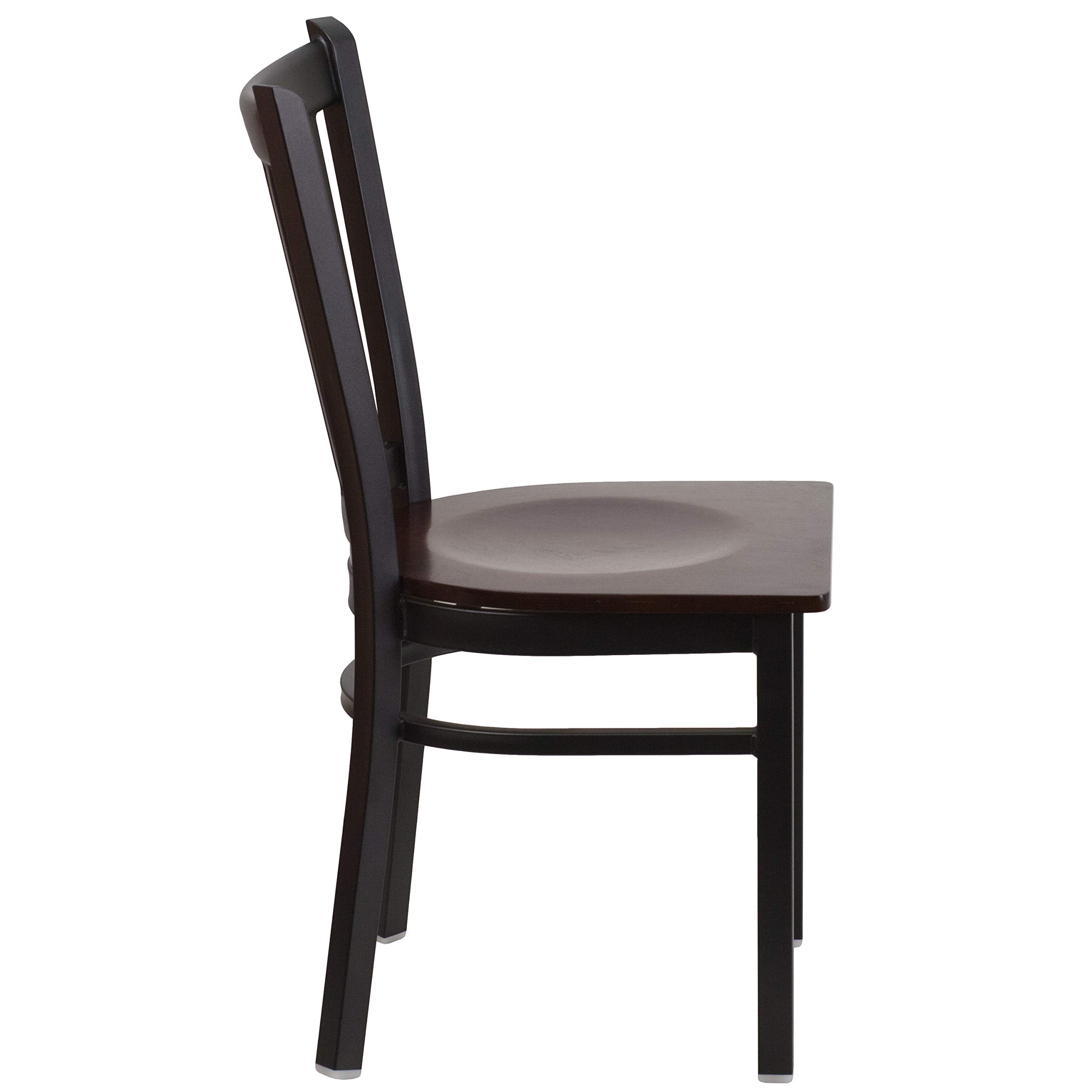 Flash Furniture HERCULES Series Black Vertical Back Metal Restaurant Chair - Walnut Wood Seat