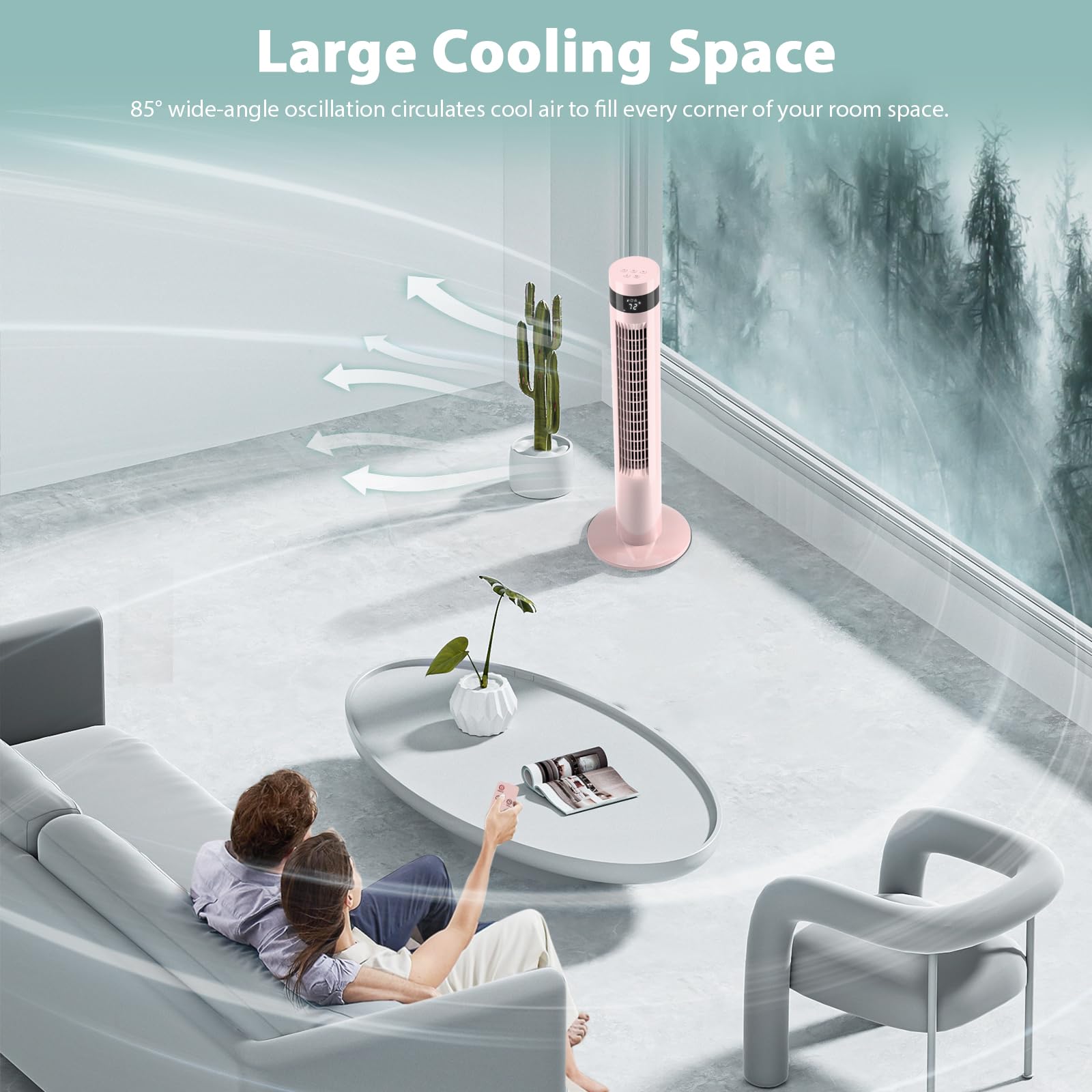 Antarctic Star Tower Fan Portable Electric Oscillating Fan Quiet Cooling Remote Control Standing Bladeless Floor Fans 3 Speeds Wind Modes Timer Bedroom Office(36 inch, Pink)