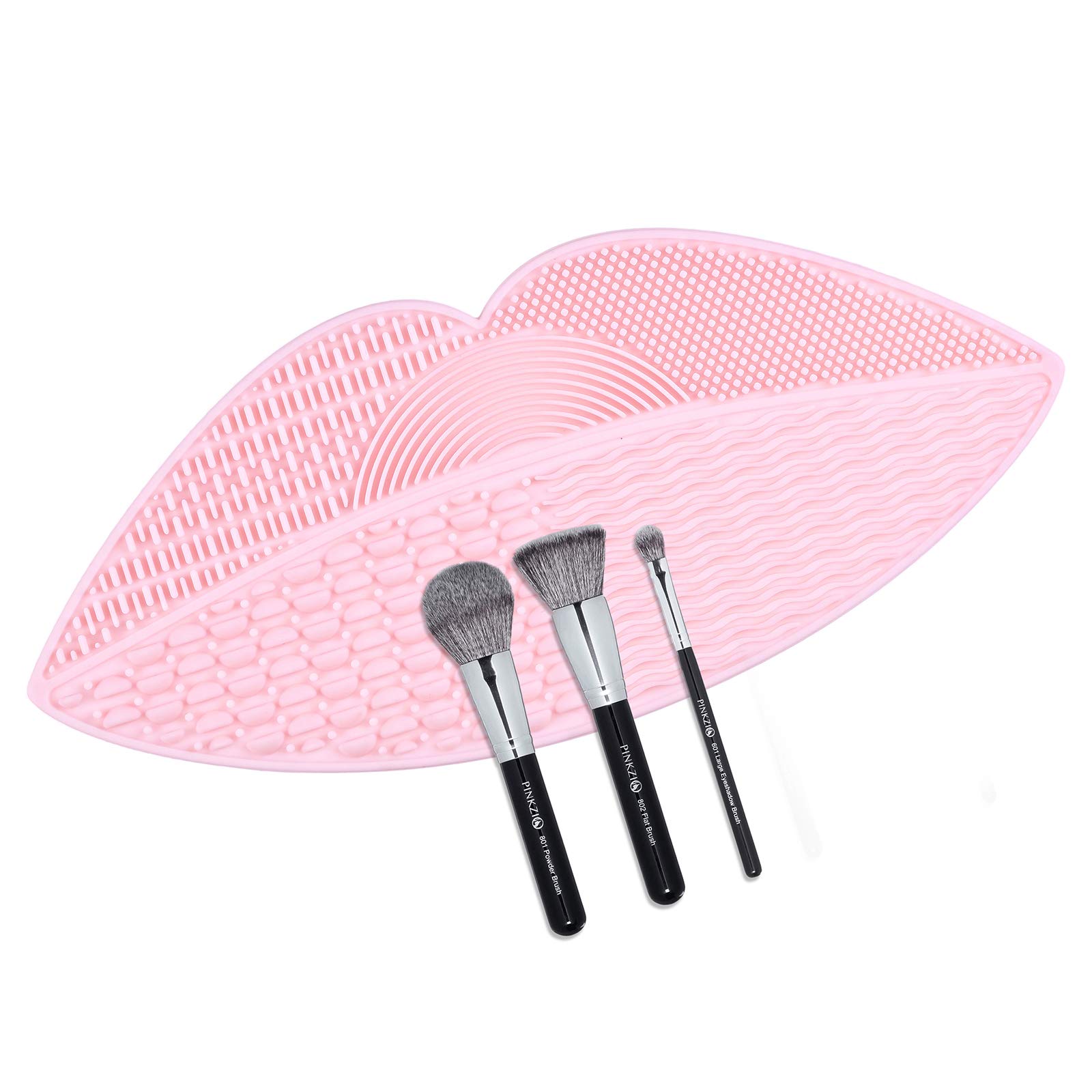 PINKZIO 3PCS Silicone Makeup Brush Cleaning Mat, Portable Brush Cleaner Mat (Red,Blue,Pink)