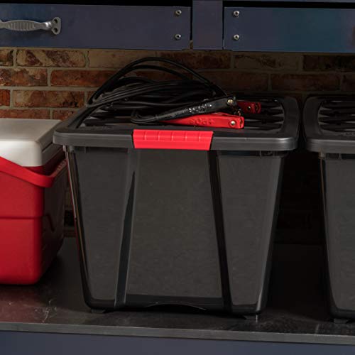 IRIS USA 53 Qt. Plastic Storage Container Bin with Secure Lid and Latching Buckles, 6 pack - Black, Durable Stackable Nestable Organizing Tote Tub Box Sports General Organization Garage Large