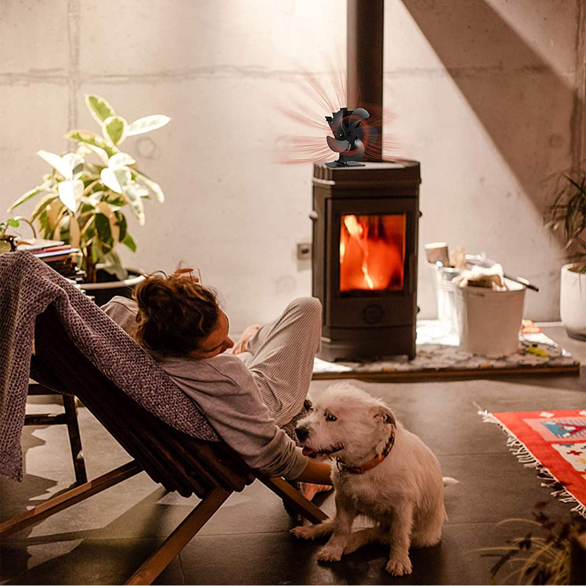 BINGONE Upgraded 5 Blades Heat Powered Stove Fan with Magnetic Thermometer Silent Operation Eco Fireplace Fan for Wood/Log Burning Stoves