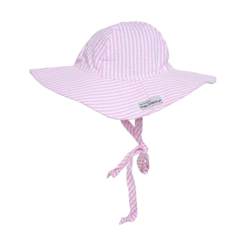 Flap Happy Baby Girls' UPF 50+ Floppy Hat, Pink Stripe Seersucker, Large