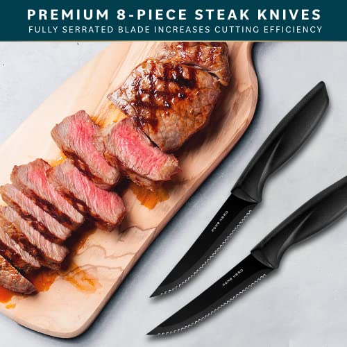 Home Hero Kitchen_Knife with Ultra-Sharp High Carbon Stainless Steel Blade for Kitchen with Ergonomic Handle Black, 8 Piece Set