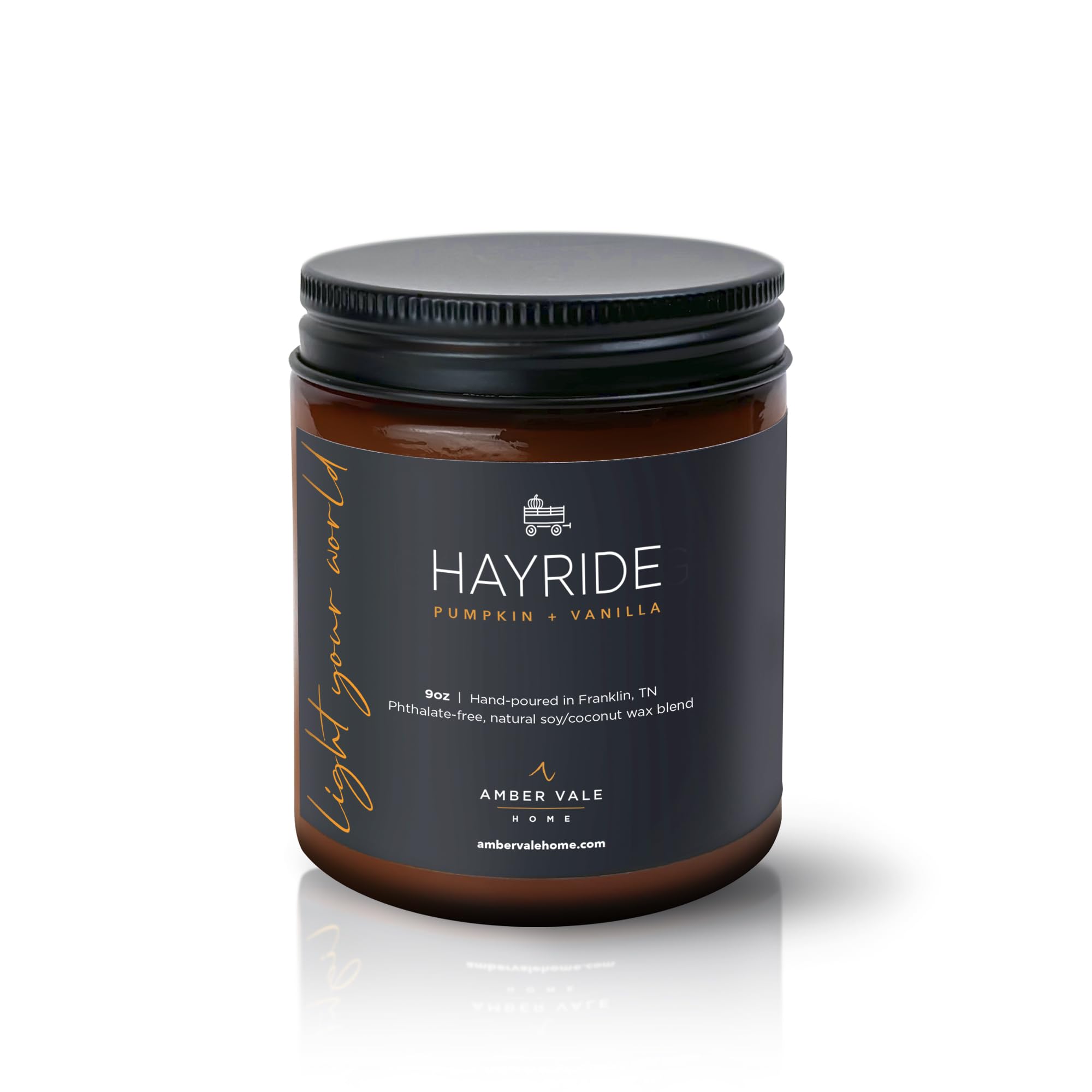 Amber Vale Home Hayride, Pumpkin and Vanilla Scented Natural Soy and Coconut Wax Candle, Phthalate Free, Non-Toxic and Healthy Clean Burning, 9oz Jar