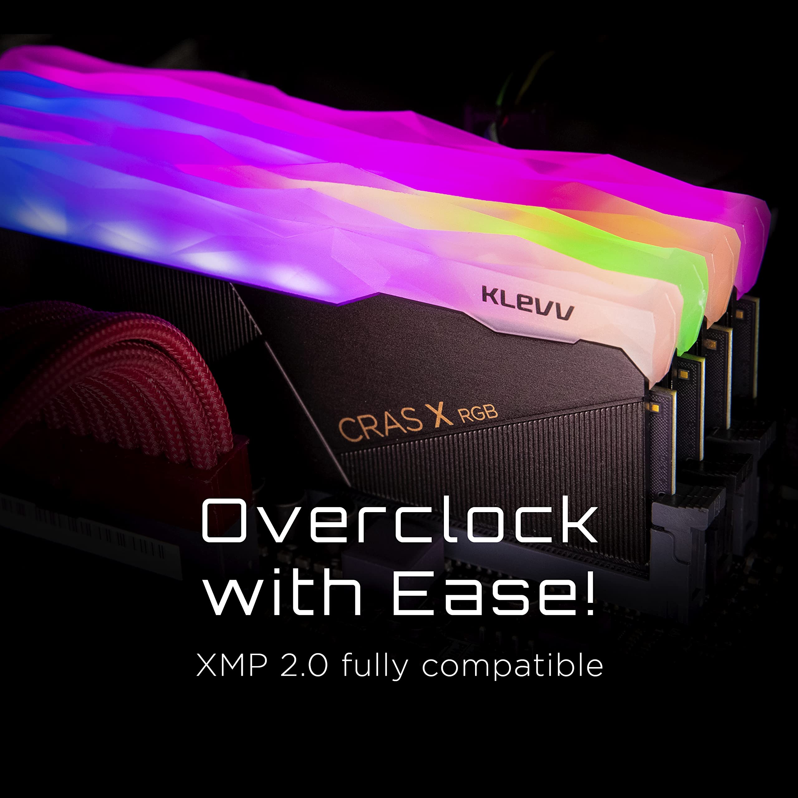 KLEVV CRAS X RGB DDR4 32GB (2x16GB) 3200MHz CL16 1.35V Gaming Desktop Ram Memory SK Hynix Chip XMP 2.0 Ready (KD4AGU880-32A160X)