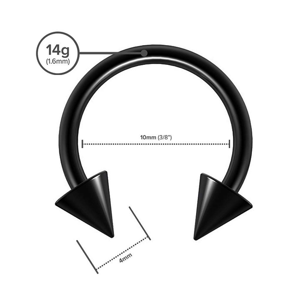 4pc 14g 1.6mm Surgical Steel Black Horseshoe Earrings 14 Gauge 4mm Ball Spike Septum Earrings 10mm Eyebrow Piercing Jewelry