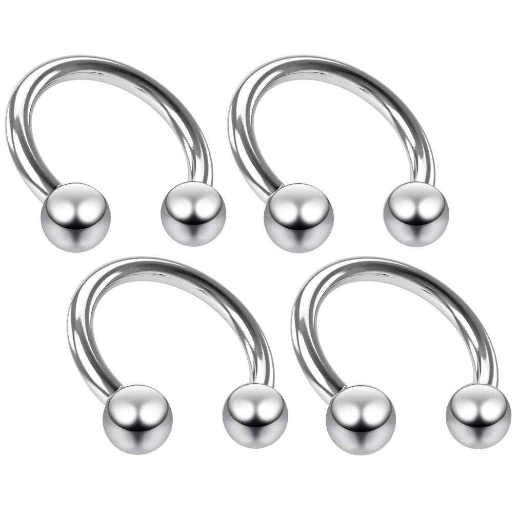 4pc 14g Horseshoe Earrings Circular Barbell Ring 8mm 5/16 Cartilage Tragus Septum Surgical Steel
