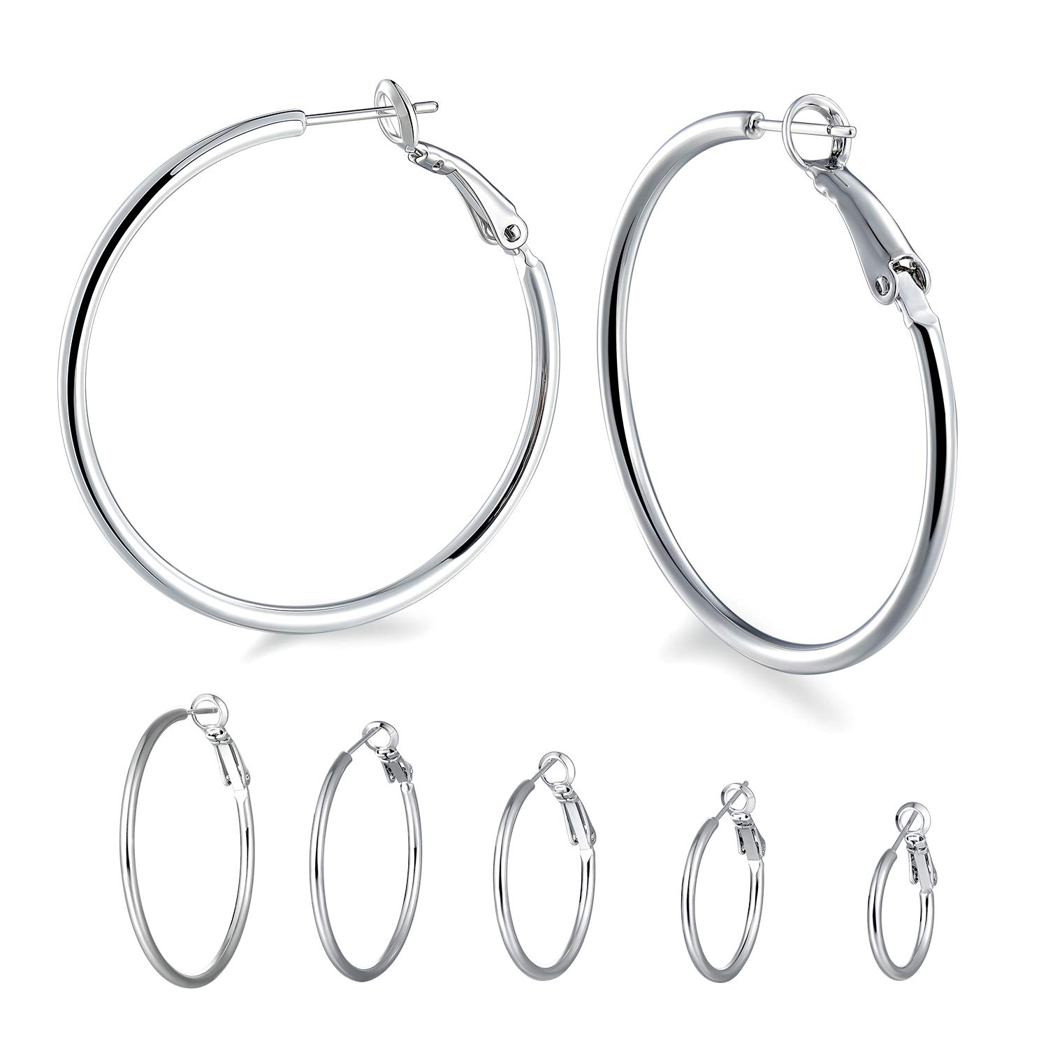 5 Pairs 316L Hoop Earrings For Women Stainless Steel Hoop Earring Set 25mm 30mm 35mm 40mm 45mm