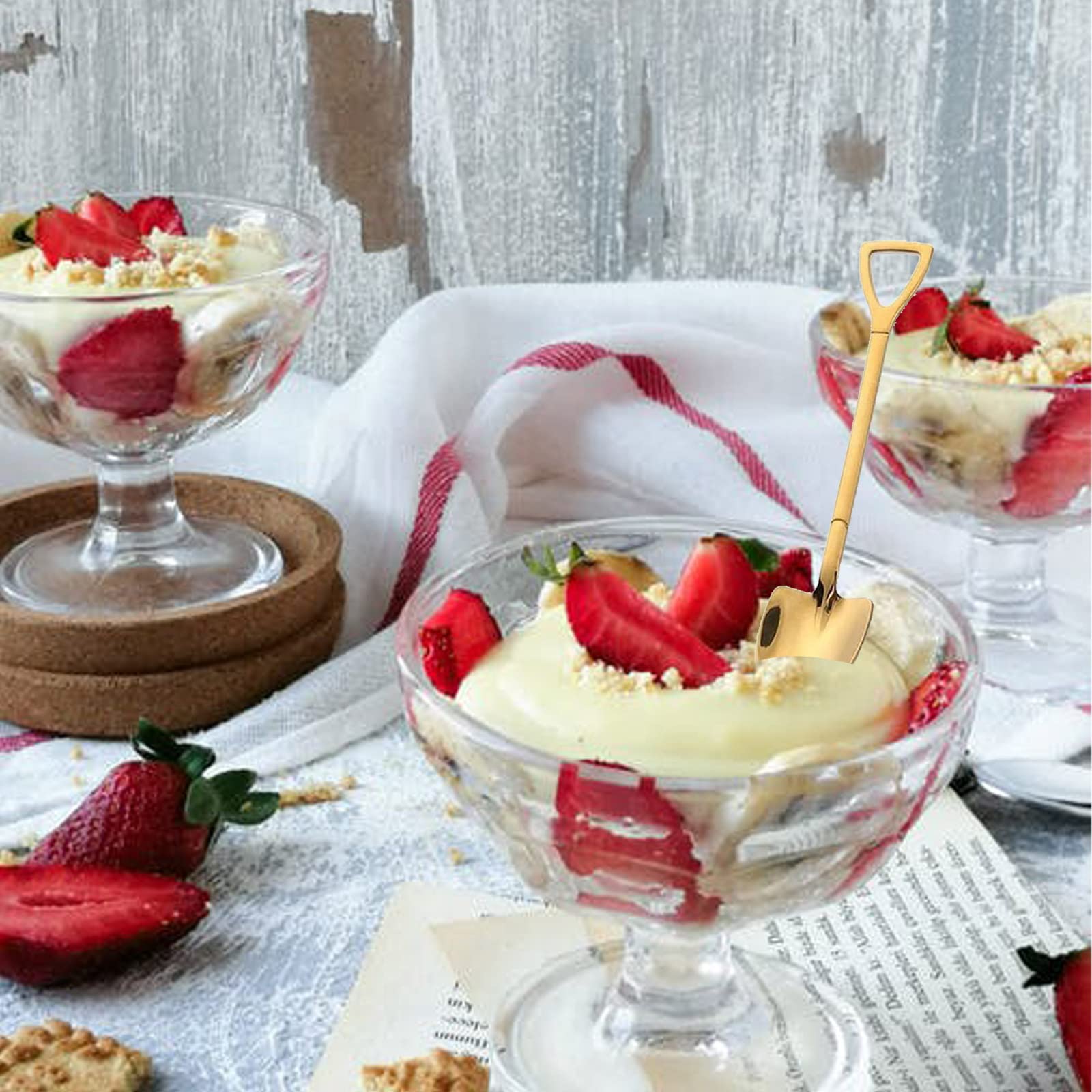 4PCS Shovel Spoon Ice Cream Spoon Coffee Spoon Yogurt Spoons Stainless Steel Dessert Spoons( Colored, Gold)