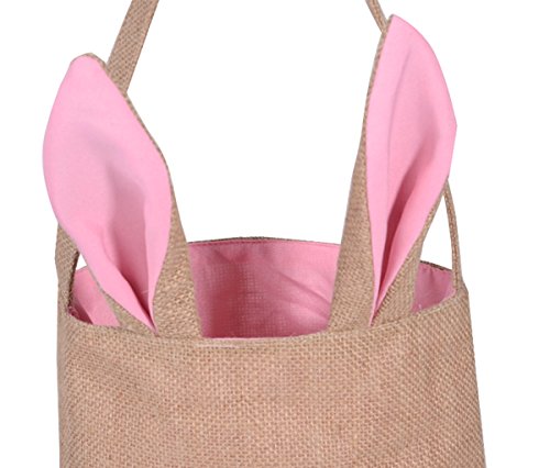 KEFAN 3 Pack Easter Bags, Egg Hunting Bunny Ear Baskets Jute Burlap Reusable Tote Bags for kids DIY Blank Gift Tote Bags