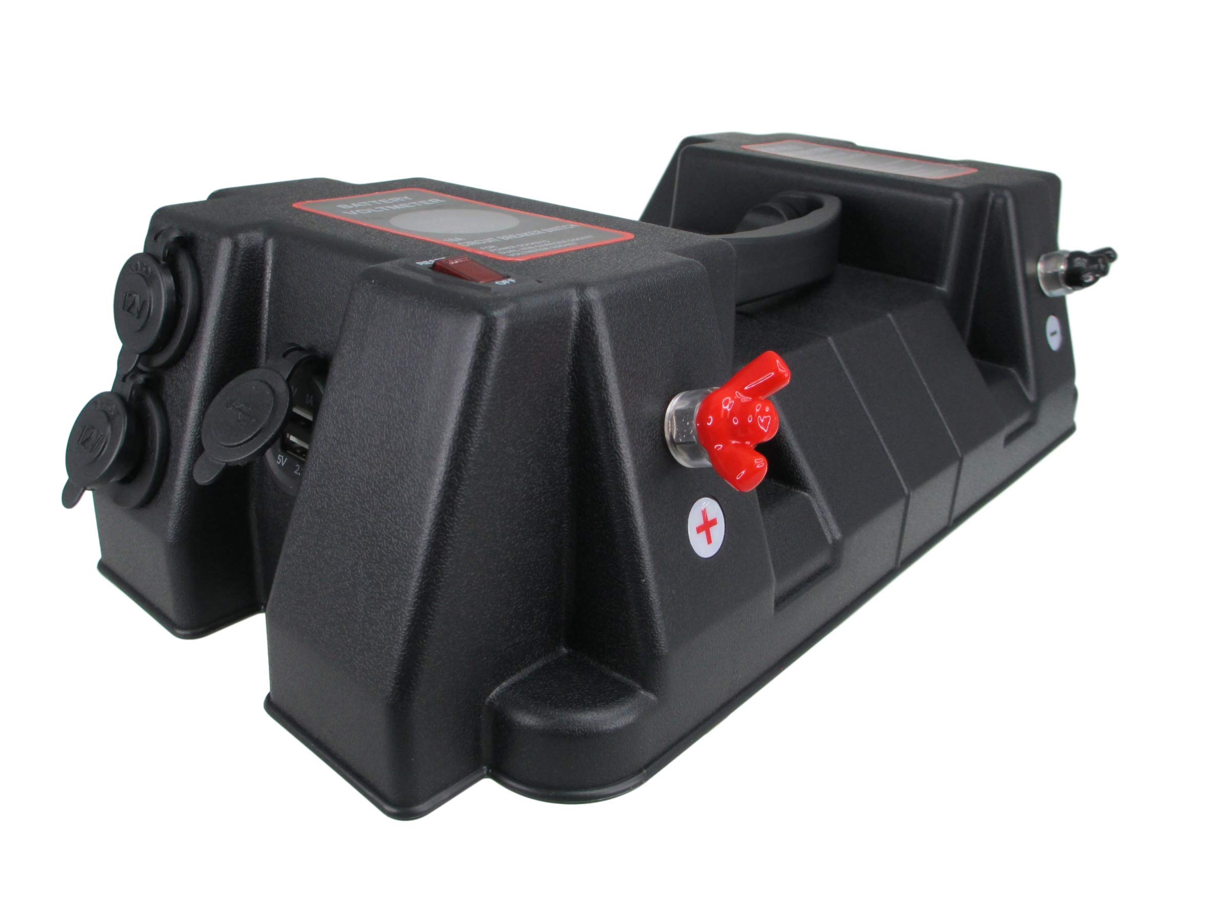 Pactrade Marine Boat Battery Box Dual USB Charger 2 Power Socket Voltmeter Gauge