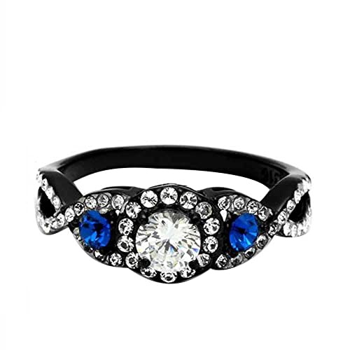 3.00 Ct Round Cut Blue Sapphire & Diamond Engagement Wedding Women's Ring 14k Black Gold Finish (9)
