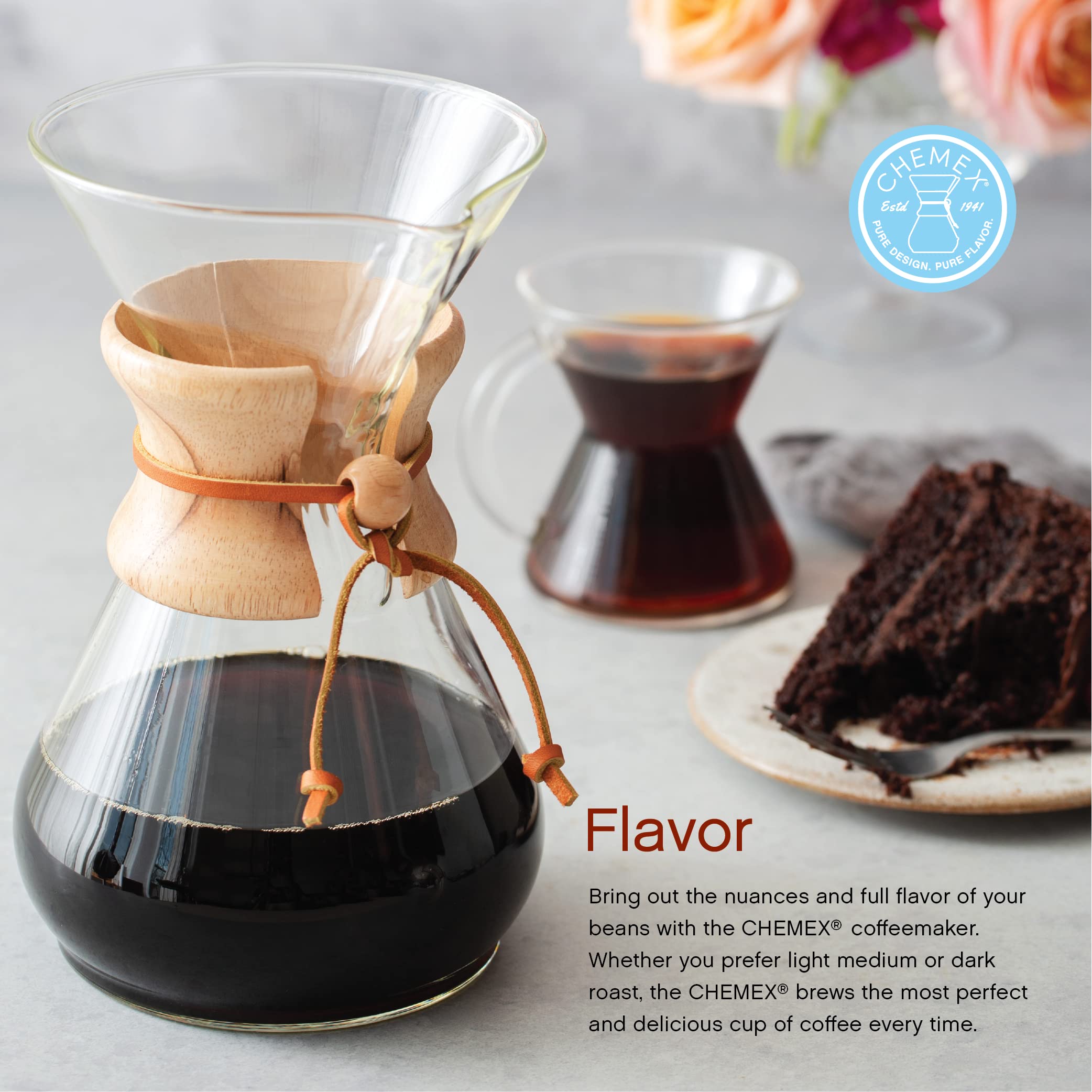 Chemex Pour-Over Glass Coffeemaker - Colored Glass Handle Series - 6-Cup Sapphire - Exclusive Packaging