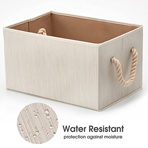 EZOWare Set of 6 Large Storage Bins Foldable Fabric Organizer Boxes with Cotton Rope Handle, Collapsible Basket for Closet, Baby Toys, Diaper - Beige