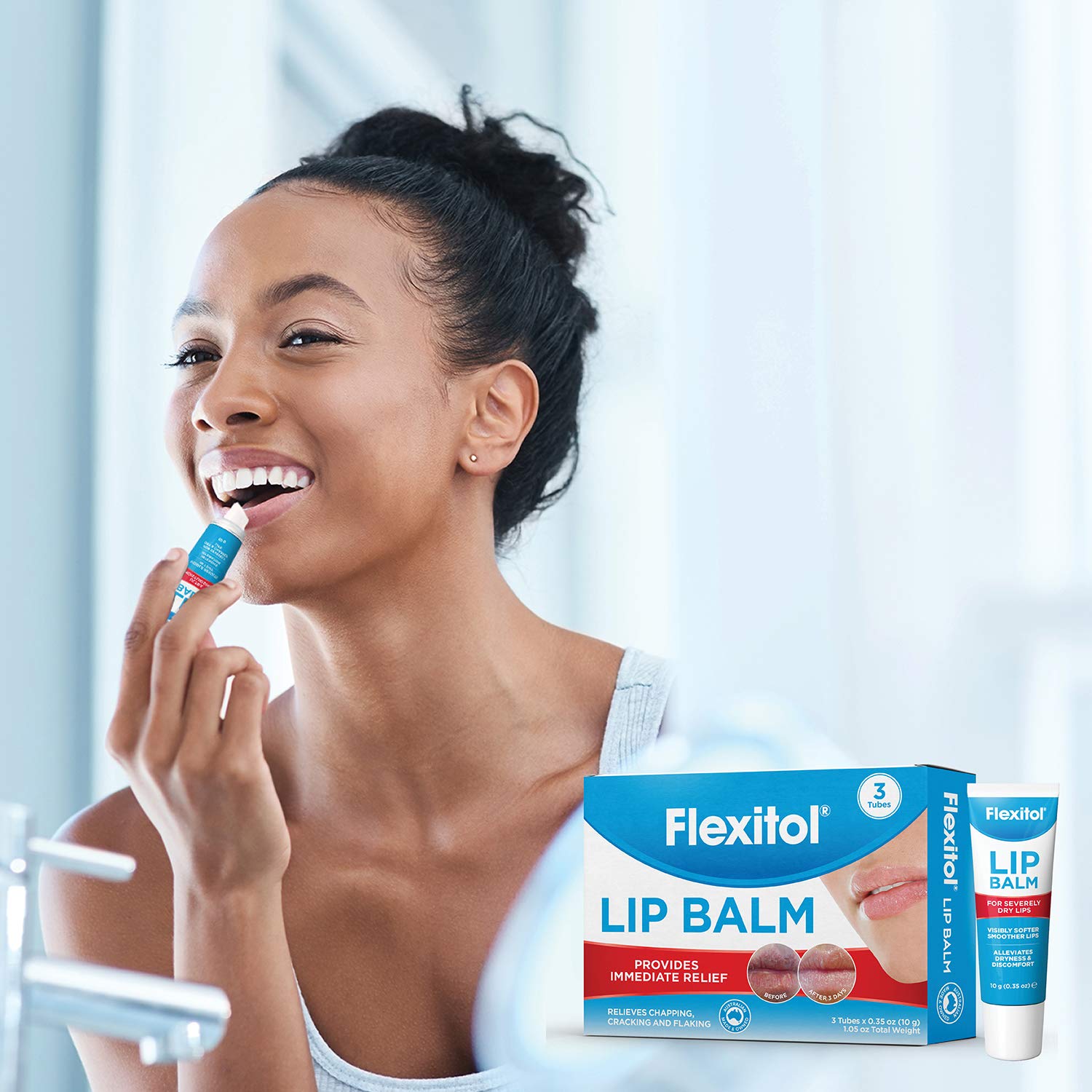 Flexitol Lip Balm, 0.35 Ounce Tube, Cream White, 3 Count (Pack of 1)