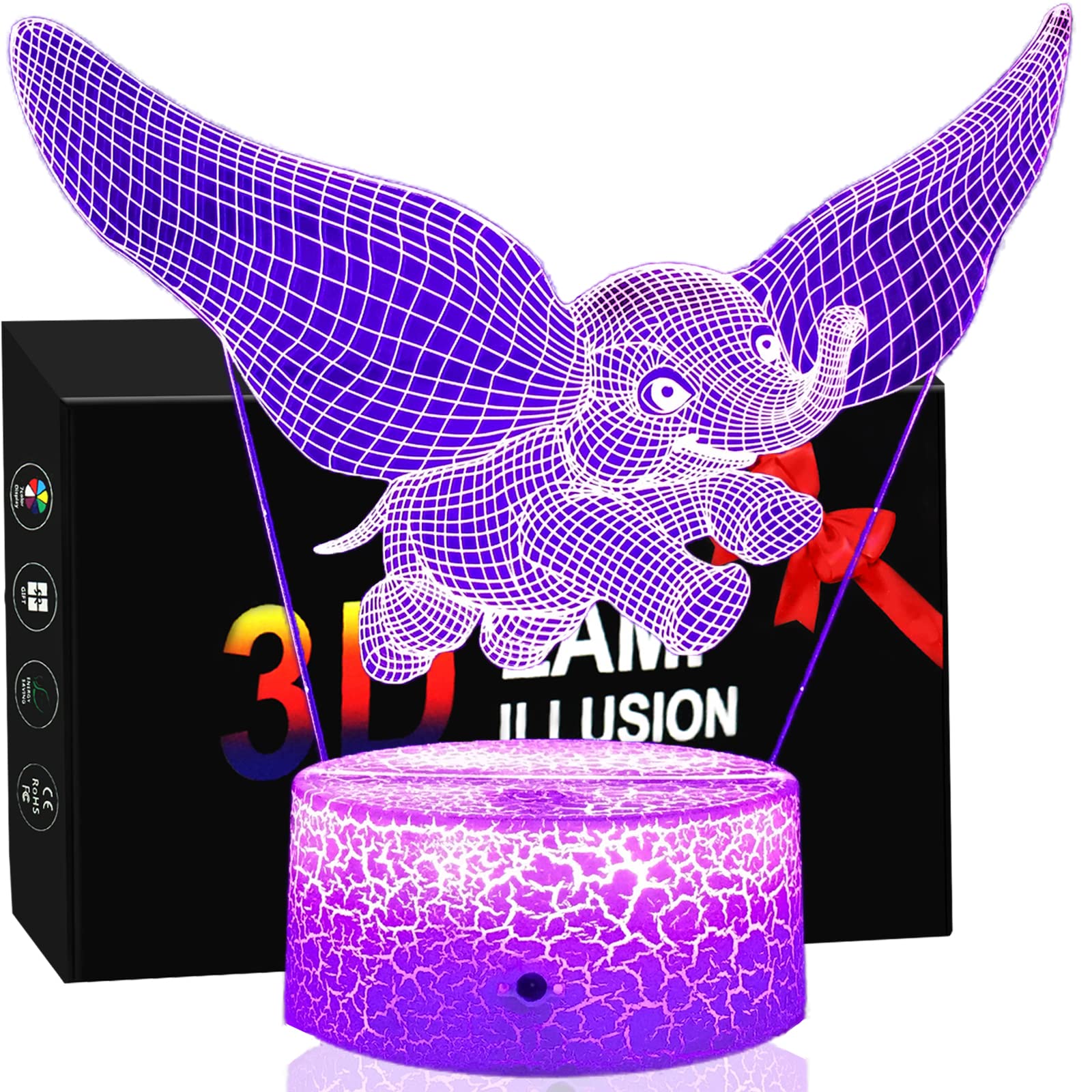 Menzee Elephant 3D Night Light for Kids,3D Lamp Optical Illusion with Remote Control&Smart Touch 7 Colors 16 Colors Changing Elephant Toys 10 9 3 5 2 8 1 7 6 4 Year Old Boy Girl Gifts