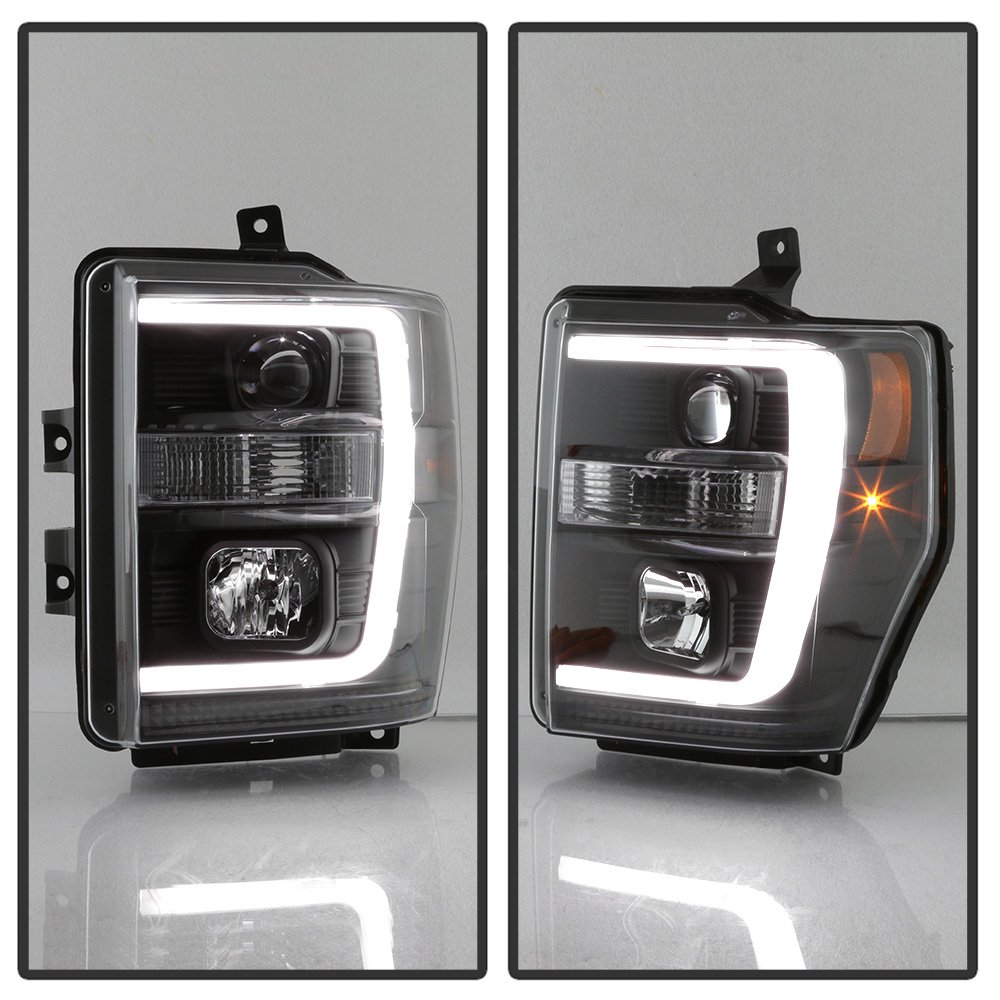 ACANII - For Black 2008 2009 2010 Ford F250 F350 Superduty Pickup LED Tube Projector Headlights Headlamps Set Left+Right
