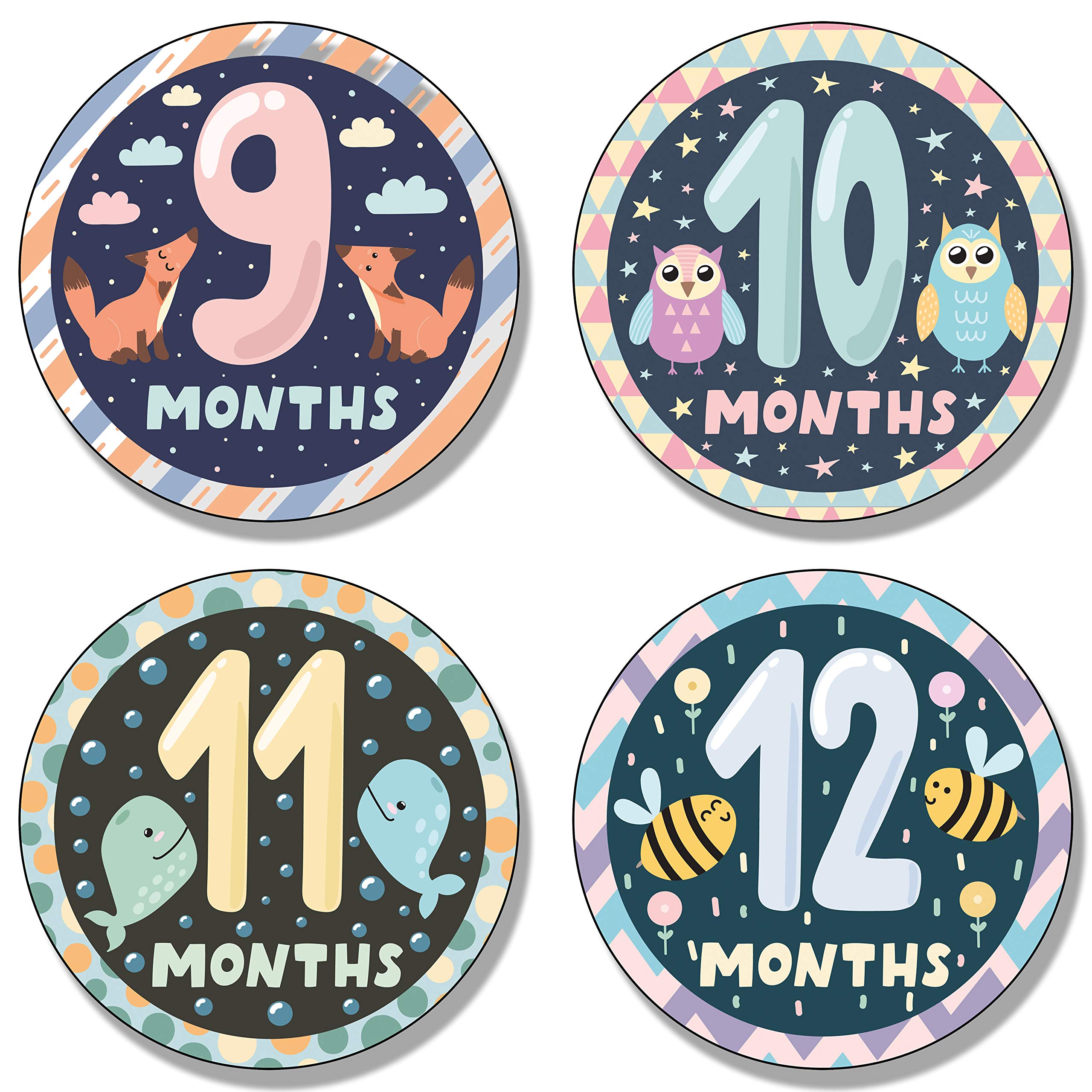 Friendly Animals Baby Monthly Stickers. 12 Large, Adorable Style Animal and Nature Designs for The First 12 Months. Ideal as a Gift for Baby Shower