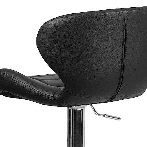 Flash Furniture Contemporary Black Vinyl Adjustable Height Barstool with Curved Back and Chrome Base