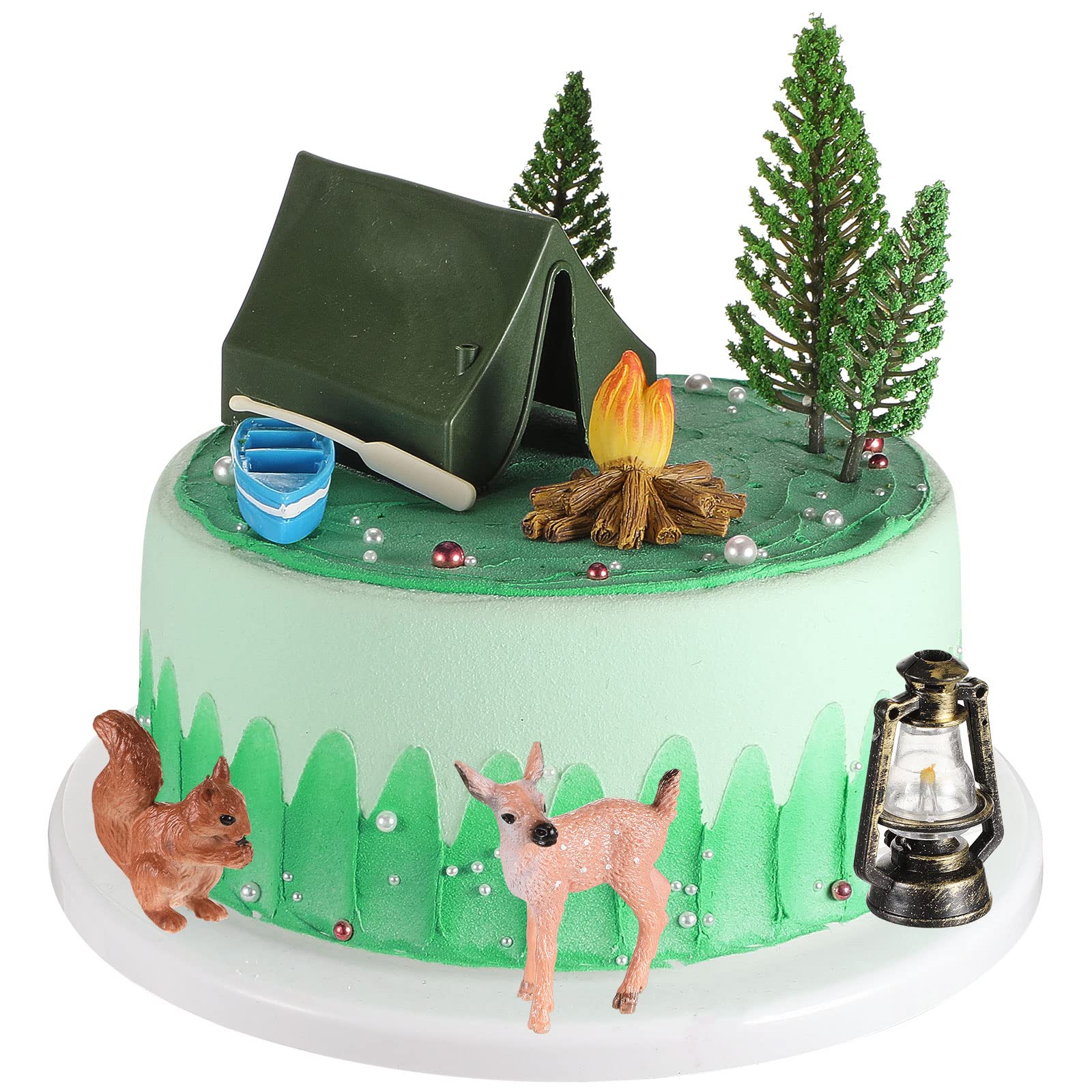 Yookeer 11 Pcs Camping Cake Topper Fireside Camp Decor Set Fireside Camp Christmas Cake Topper Camping Themed Cake Topper Camping Cake Decoration for Forest Theme Birthday Party Supplies(Fresh Style)