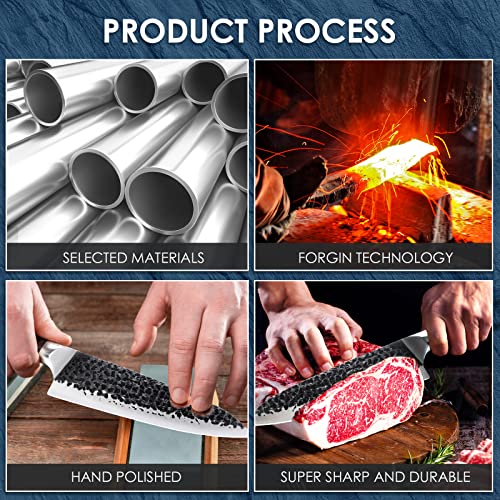 8 Inch Kitchen Knife,Professional Sharp Chef Knife,German High Carbon Steel ,Hand Forged Hammered Chopping Kinfe with Ergonomic Handle,All-Around Cooking Knife in Gift Box