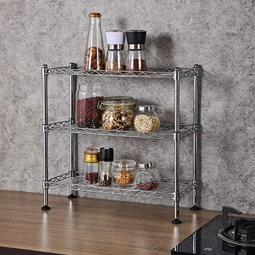 QXDRAGON 3-Shelf Storage Wire Shelves Heavy Duty 3 Tiers Standing Shelving Units Adjustable Metal Organizer Wire Rack, Zinc
