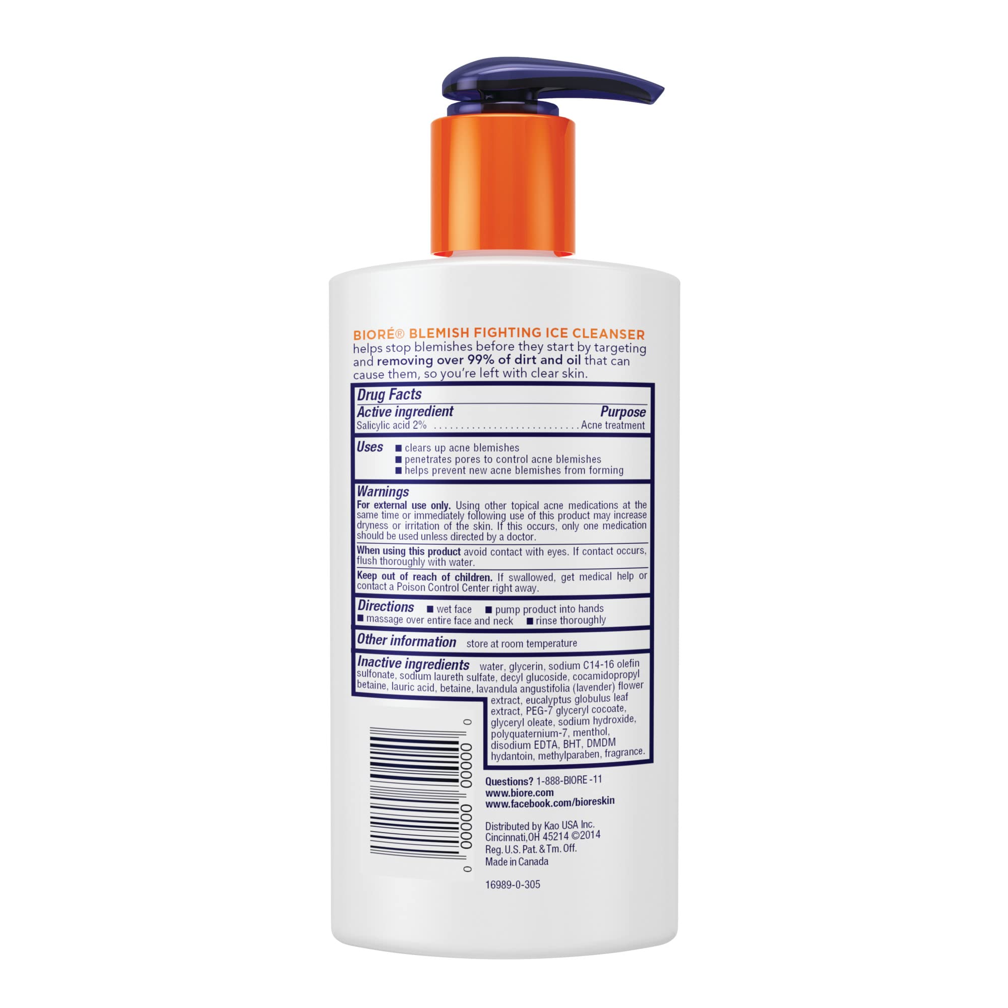 Biore Blemish Fighting Ice Cleanser Face Wash with Salicylic Acid, Clears and Helps Prevent Acne Breakouts, Cools & Refreshes Skin, Oil Free, 6.77 Oz