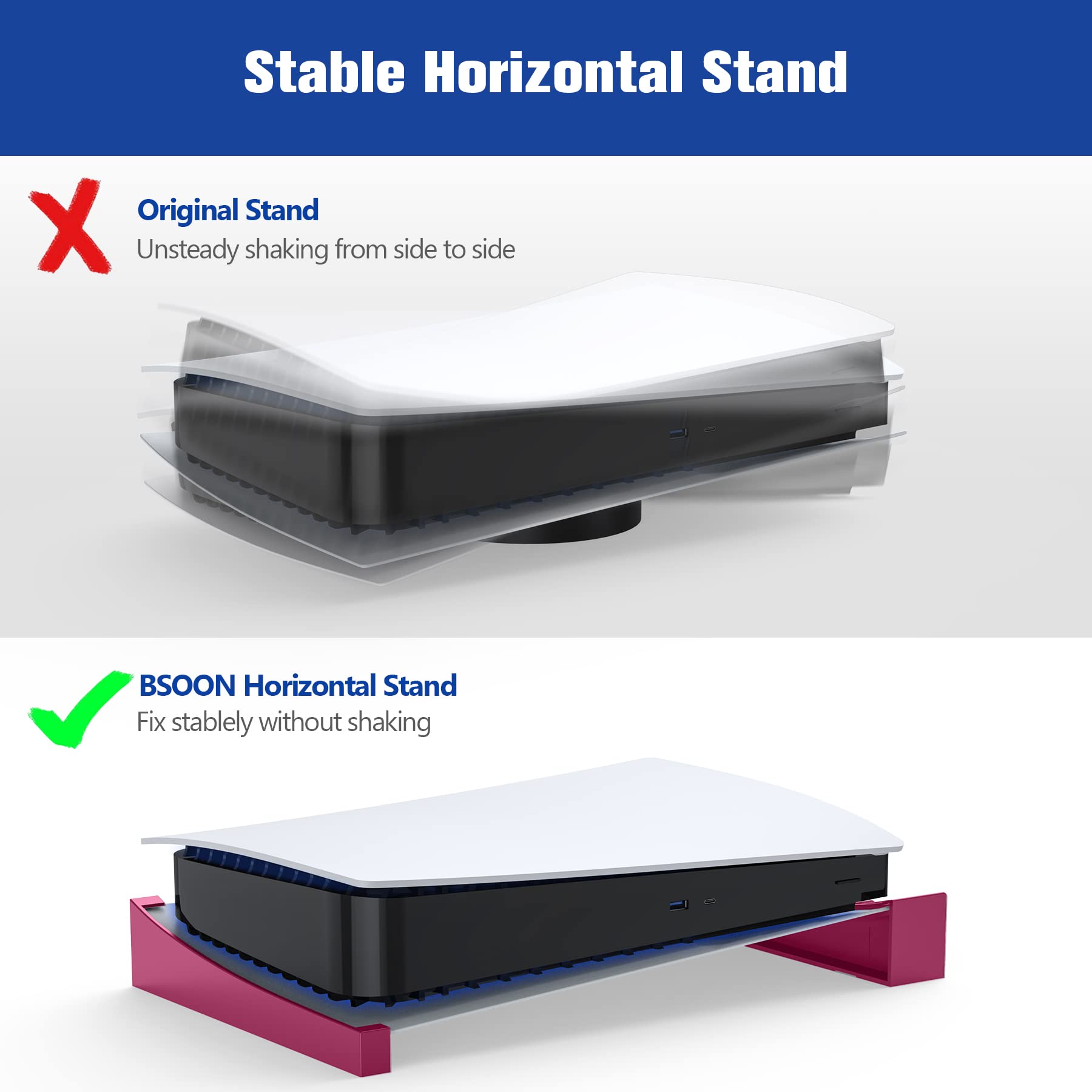 BSOON PS5 Accessories Horizontal Stand, PS5 Base Stand for PS5 Games & PS5 Console with 16 Game Disc Slots, Compatible with Playstation 5 Disc & Digital Editions, Minimalist Design (Red)