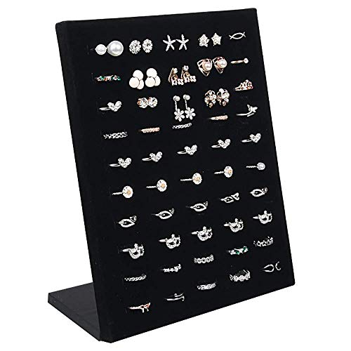 Homeanda Black Velvet L-Shaped 50 Slots Ring Earring Jewelry Display Tray Organizer Holder (L-Shaped 50 Slots-Black)