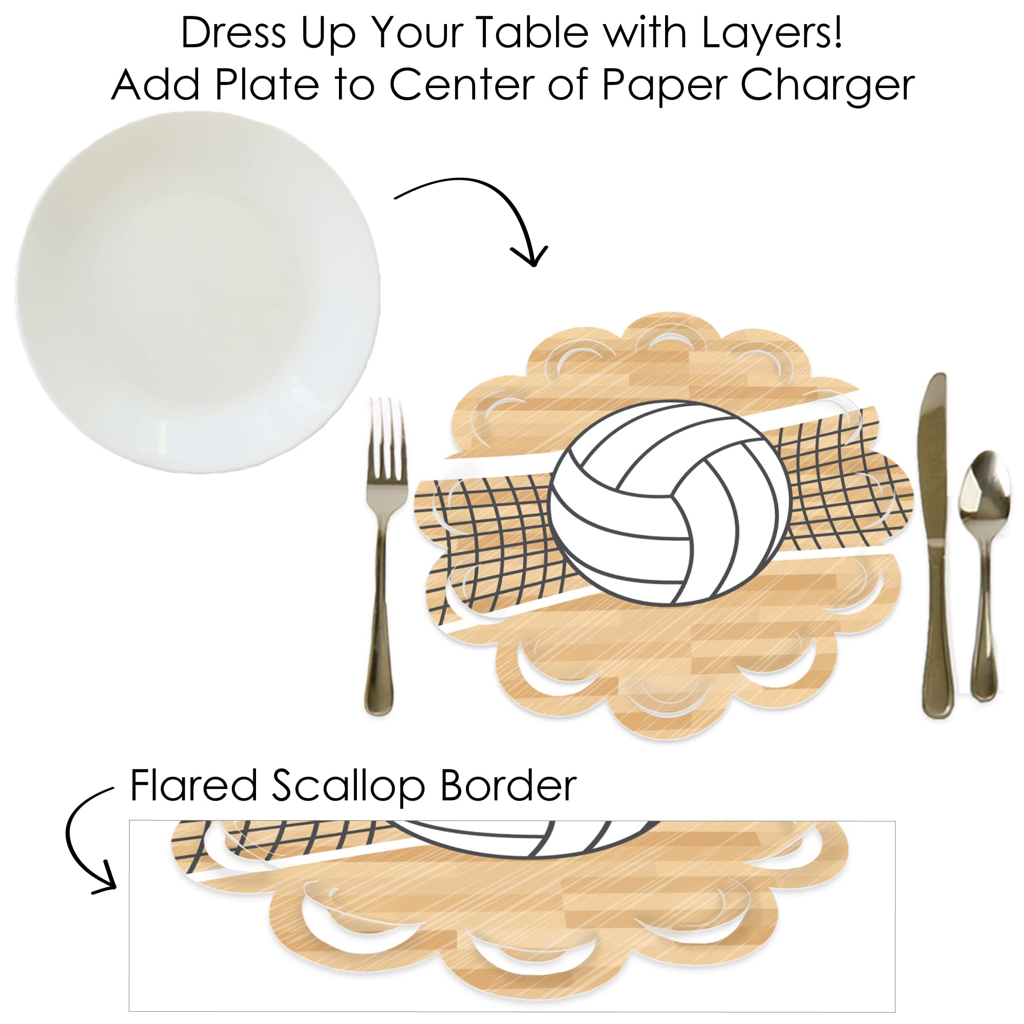 Big Dot of Happiness Bump, Set, Spike - Volleyball - Baby Shower or Birthday Party Round Table Decorations - Paper Chargers - Place Setting For 12
