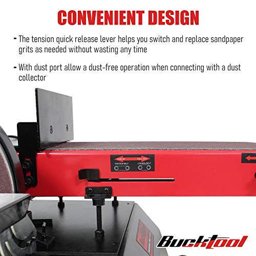 BUCKTOOL Powerful 1-1/2 HP Bench Belt Sander for Wood Working 6 in. x 48 in. Belt and 10 in. Disc Sander with Movable Stand BD61000