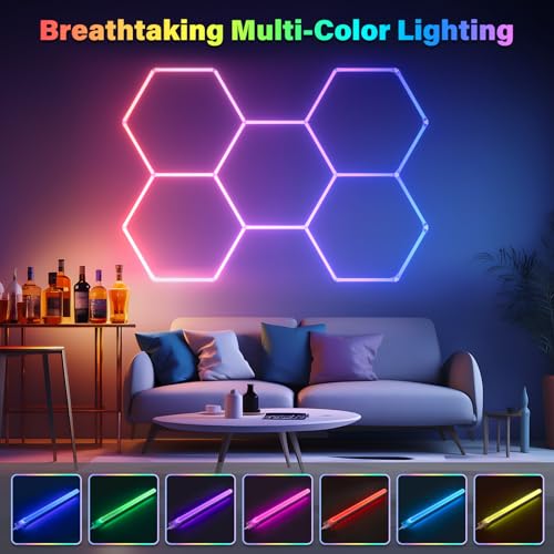 ALLYES RGB Hexagon Light - LED Garage Hexagon Light with 358 Color Modes, Dimmable and Speed Adjustable LED Hexagon Lights, DIY, for Gaming Room, Bar, Party, Live Room, Music Studio, Gym, 5-Pack