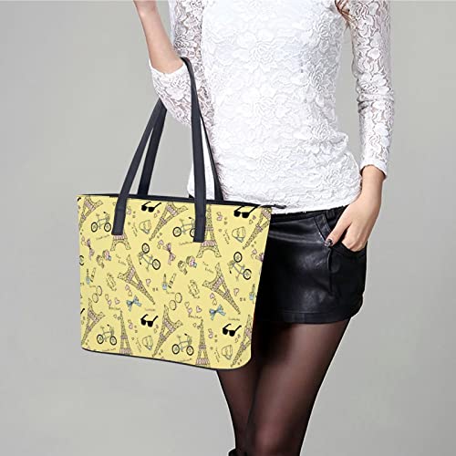 Cute Eiffel Tower Women's Tote Bag PU Leather Shoulder Bag Handbags Purse For Work Shopping Travel