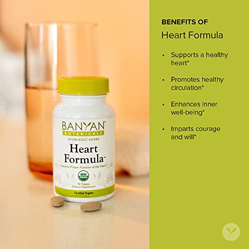 Banyan Botanicals Heart Formula – Organic Herbal Heart Health Supplement with Hawthorn Berry and Guduchi – Supports Proper Function of The Heart* – 90 Tablets – Non-GMO Sustainably Sourced Vegan