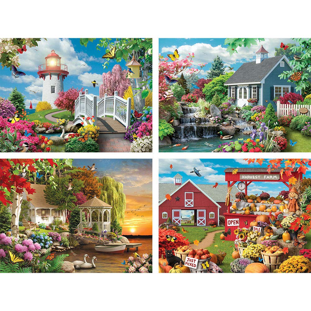 Bits and Pieces β 4-in-1 Multi-Pack - 500 Piece Jigsaw Puzzles for Adults β 500 pc Large Piece Puzzle Set Bundle by Artist Alan Giana - 16" x 20"