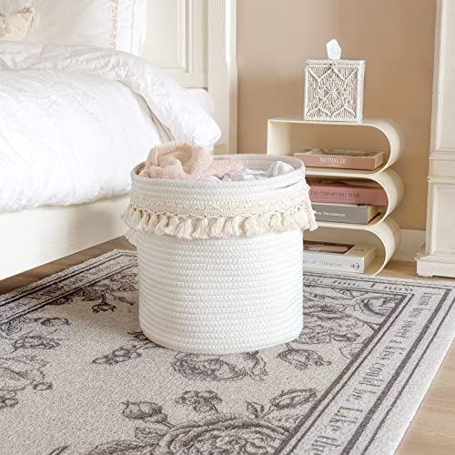 Mkono 4 Pcs Macrame Decorative Cotton Rope Basket Boho Woven Storage Cube Baskets