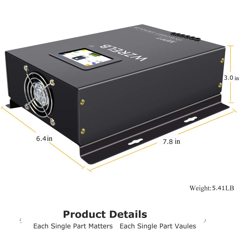 40A MPPT Solar Charge Controller Battery Charger Controller 48V 24V 12V Auto Parameter Adjustable with LED Display fit for Gel Sealed Flooded and Lithium Battery