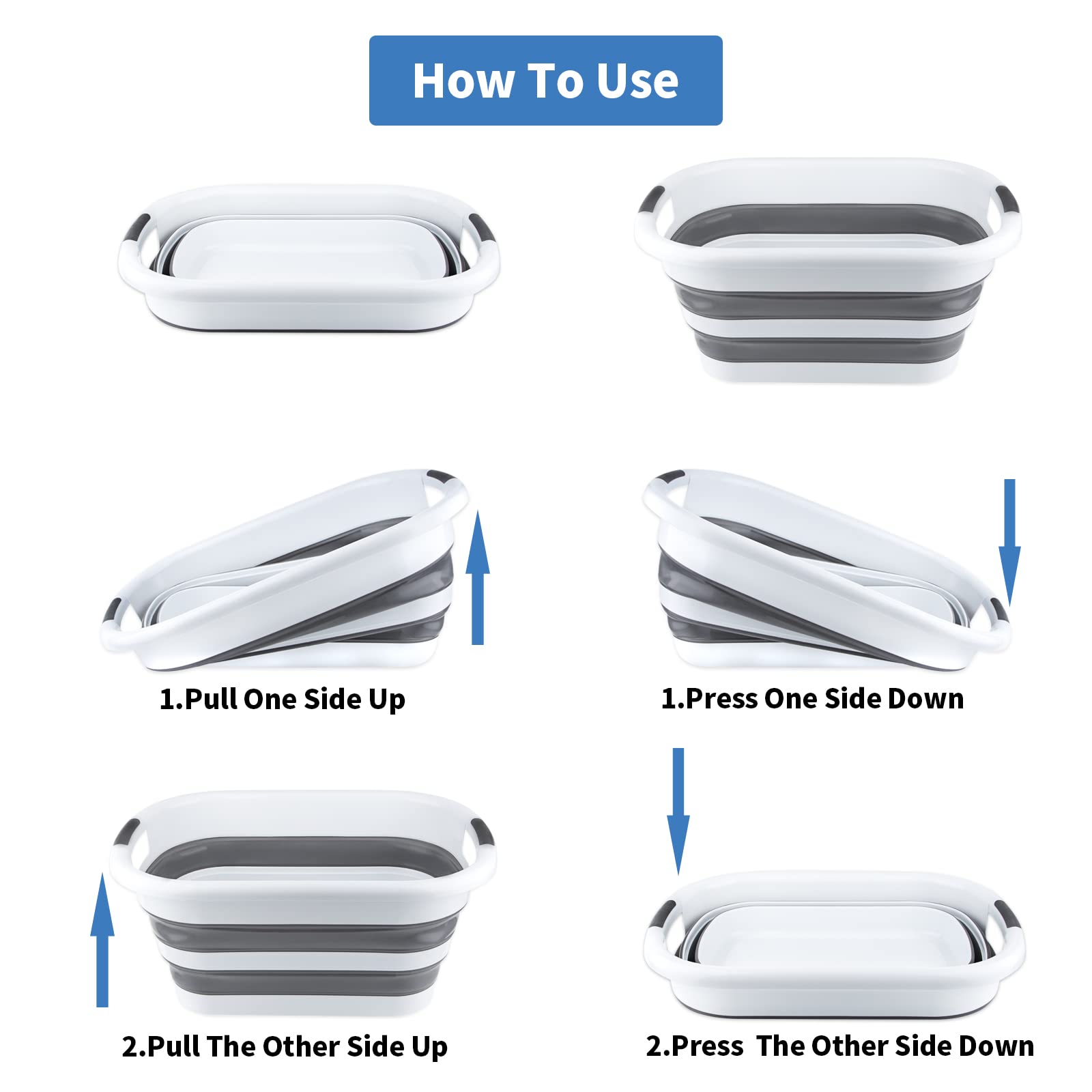 Set of 2 Collapsible Laundry Baskets 40L 10.6 Gallon Plastic Washing Tub Large Portable Pop-Up Clothes Hamper For Laundry Organizer Foldable Big Folding Storage Cleaning Containers Space Saving