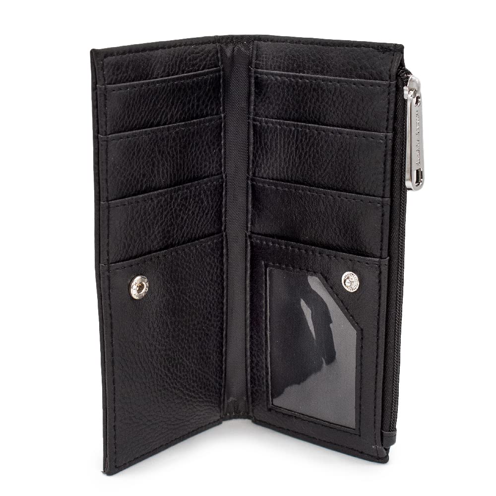 Disney Wallet, Fold Over, Snap Pouch, Disney Signature D Logo Silver, Black Vegan Leather