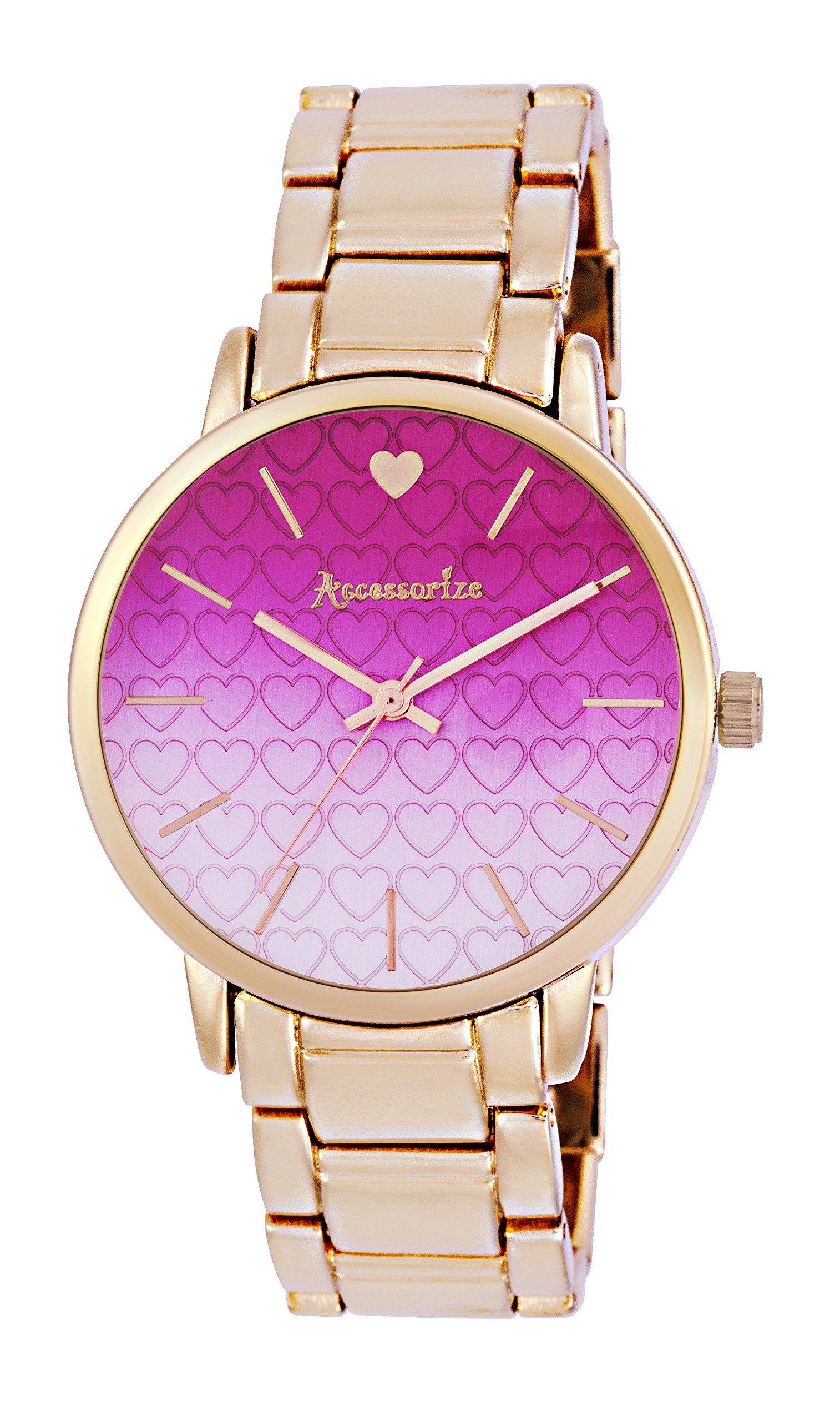 Accessorize Women's Quartz Watch with Pink Dial Analogue Display and Rose Gold Bracelet AZ4012