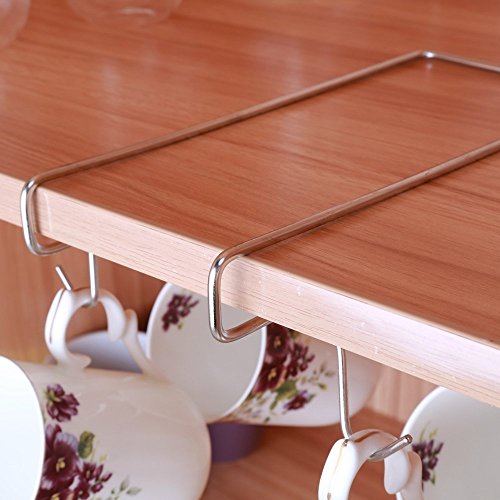 fannybuy 10 Hooks Mug Holder Under Shelf Coffee Mug Cups Wine Glasses Storage Drying Rack Cabinet Hanging Organizer Stainless Steel