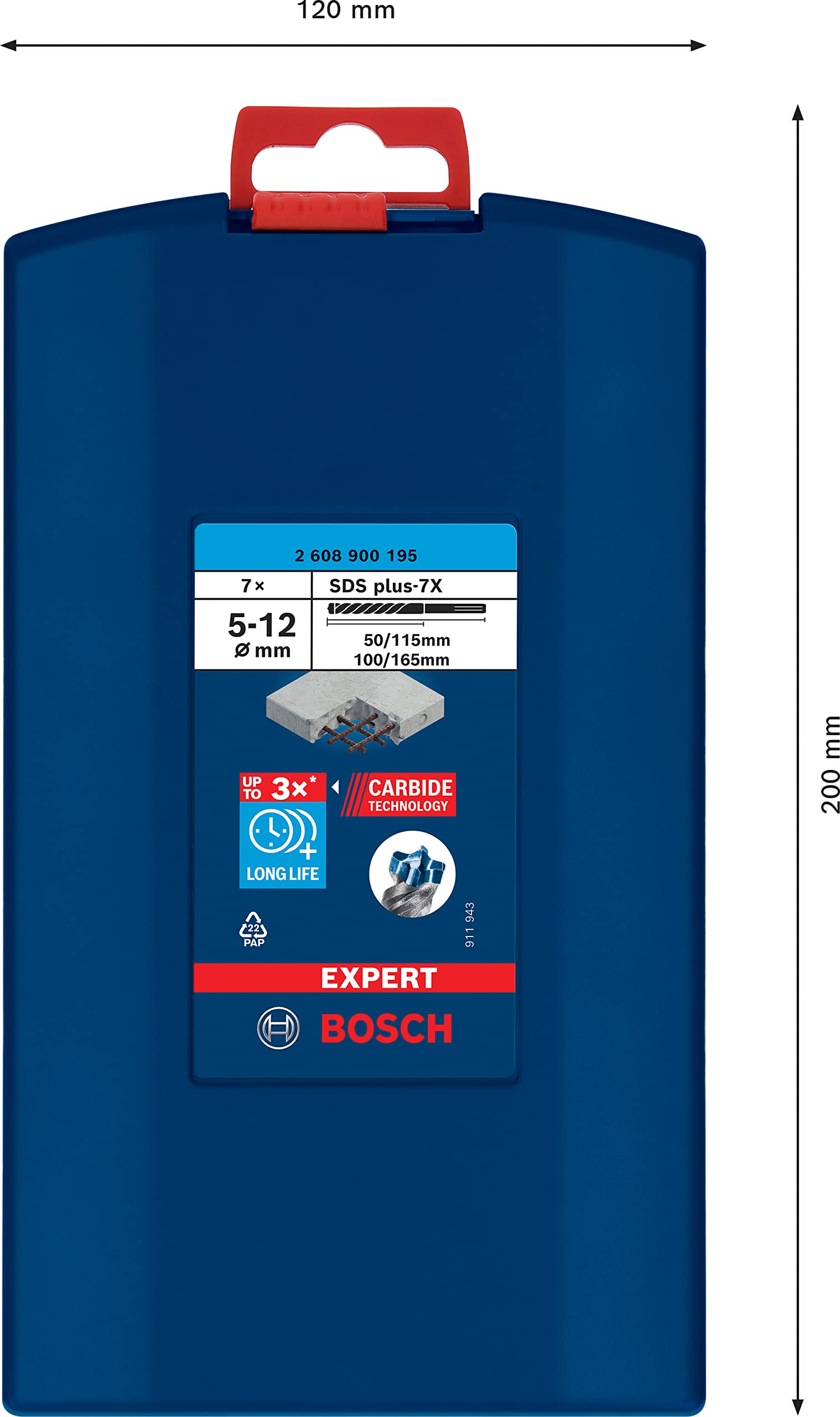 Bosch 7X Expert SDS plus-7X Hammer Drill Bit Set (for Soft Stone, Hard Stone, Ø 5-12 mm, Professional Accessory Rotary Hammer Drill)