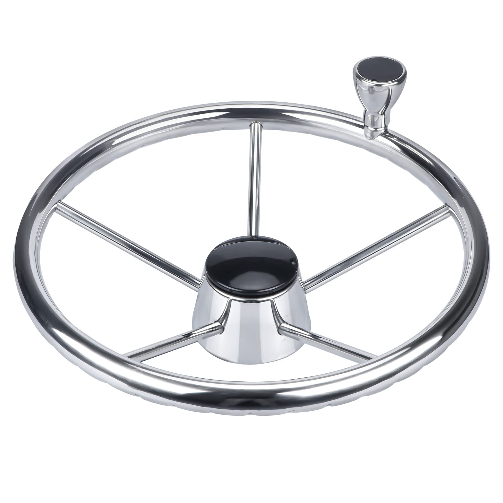 5-spoke Destroyer Style 316 Stainless Boat Steering Wheel with Tapered Knob -13-1/2 Inch