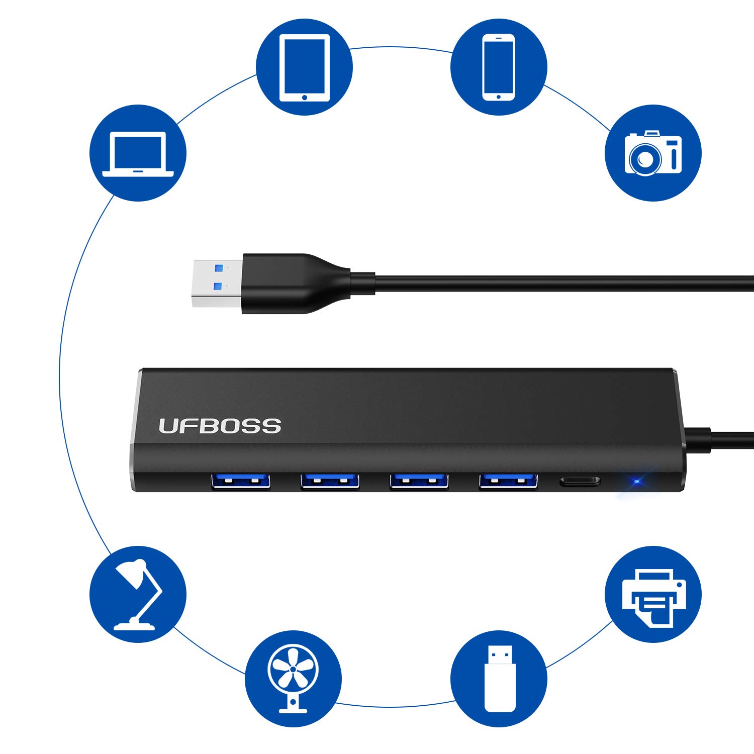 UFBOSS 5-Ports Ultra Slim Aluminum USB 3.0 Hub, 4 Portt 5Gbps USB3.0 with One USB-C Charging Port USB Splitter - Compatible with Laptop, iMac Surface Pro, XPS, PC, Flash Drive, Mobile HDD