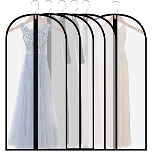 homeminda Extra Long Dress Garment Bags 60in Clear Hanging Lightweight Breathable Dust Cover with Study Full Zipper for Storage Clothes and Travel Pack of 6
