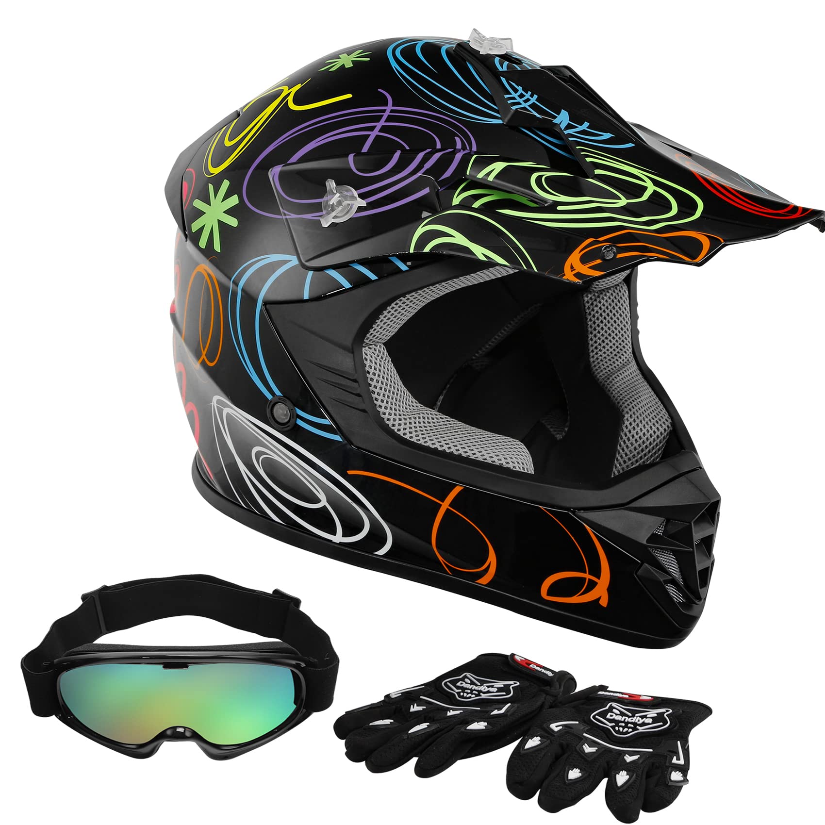 DOT Youth Kids ATV Motocross Offroad Street Helmet Full Face Motorcycle Off-Road ATV Helmet Dirt Bike Motocross Helmet+Gloves+Goggles