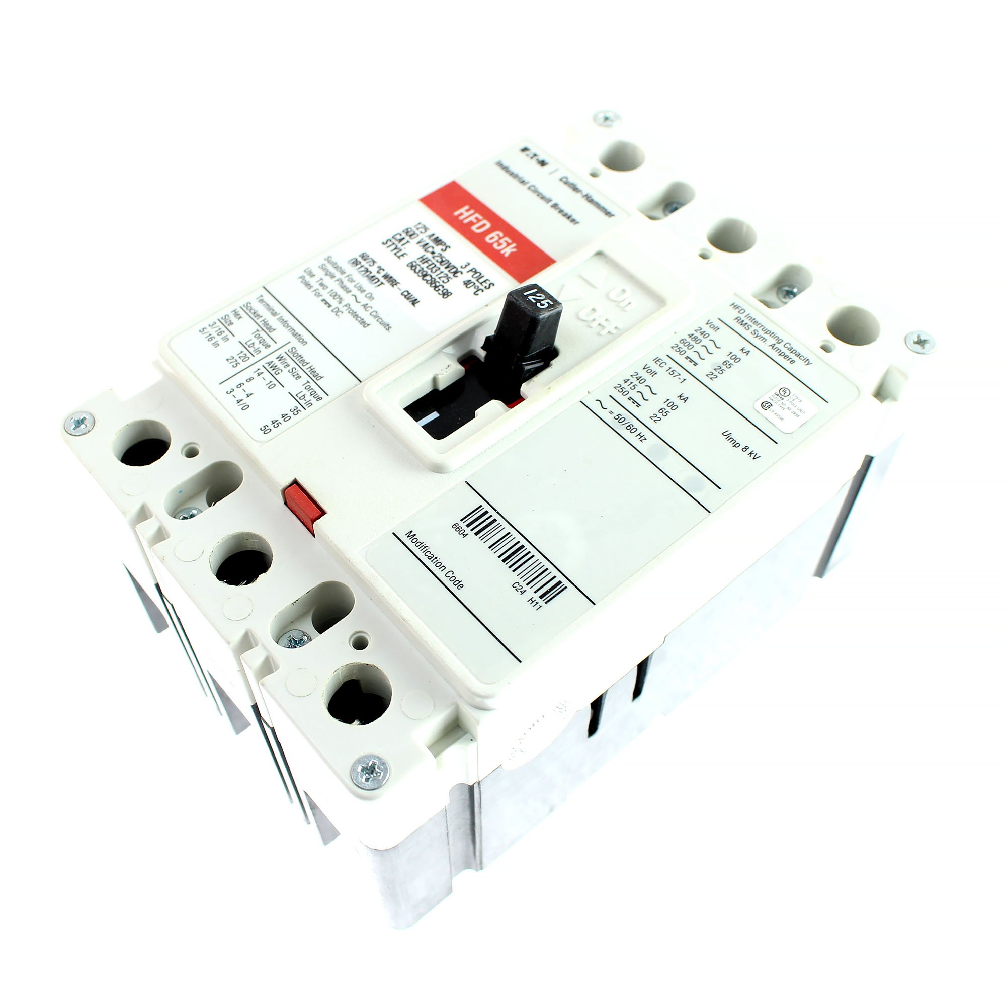 Cutler Hammer Eaton HFD3125 Industrial Circuit Breaker 125A 600V 3-Pole