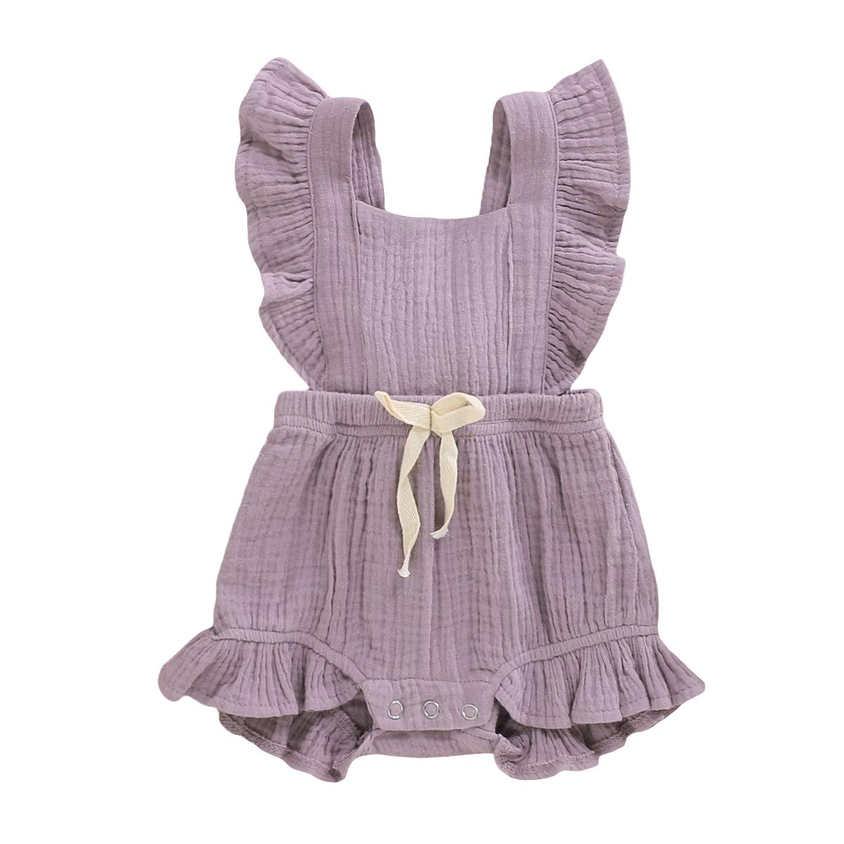 YOUNGER TREE Toddler Baby Girl Ruffled Sleeveless Romper Casual Summer Jumpsuit Cotton Linen Clothes (Light Purple, 12-18 Months)